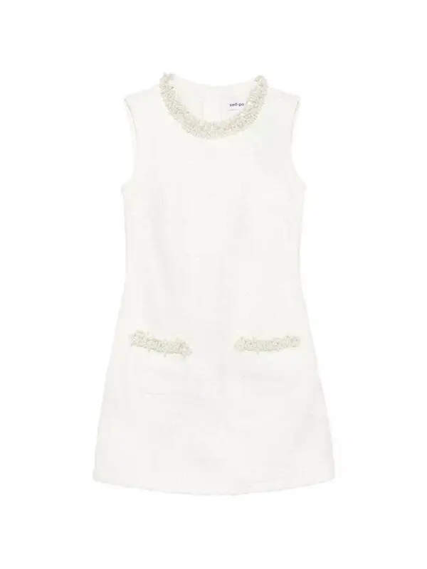 SELF-PORTRAIT Faux-pearl Embellished Bouclé Mini Dress - White