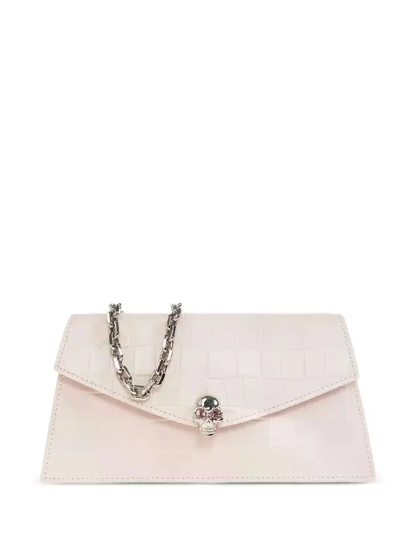 Alexander McQueen Skull Crocodile-effect Leather Cross Body Bag - Pink