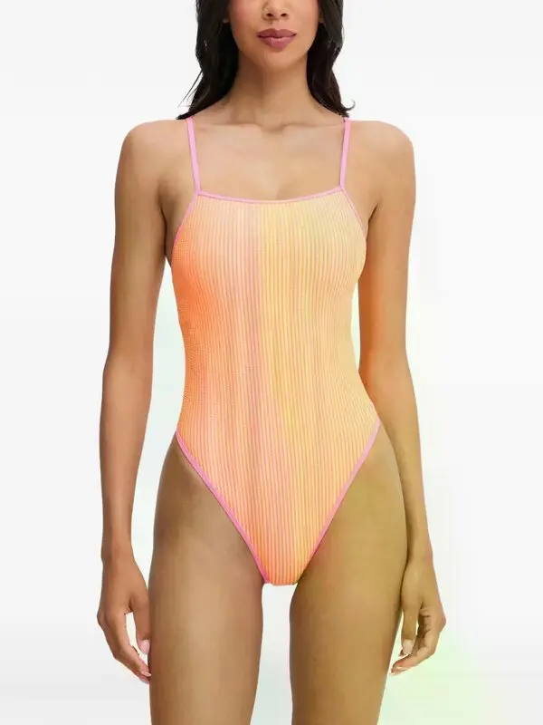 Nike Striped Scoop-neck Swimsuit - Orange