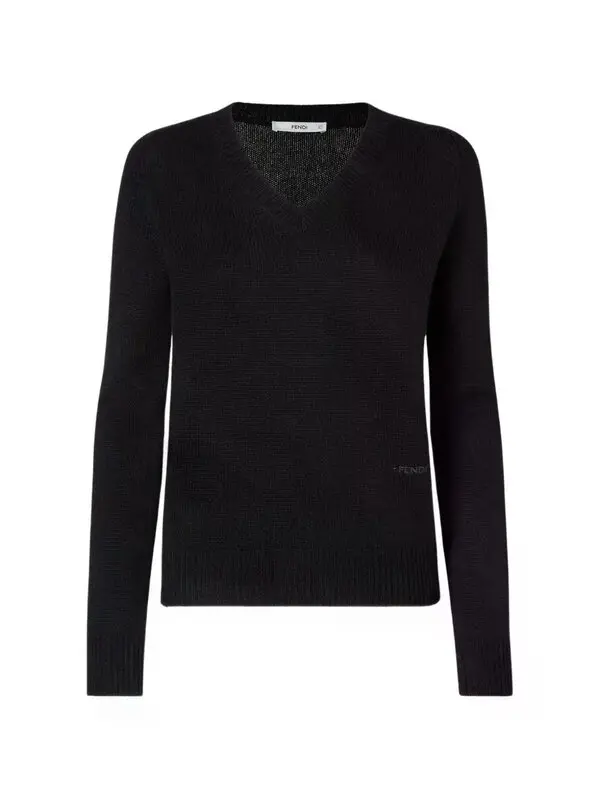 Fendi V-neck Cashmere Sweater - Black