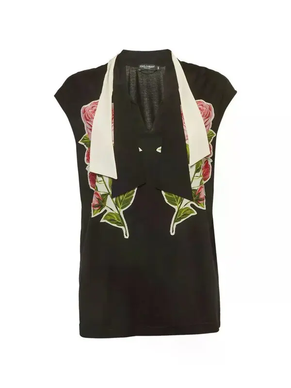 Dolce & Gabbana Rose Appliqué Tie-collar Top