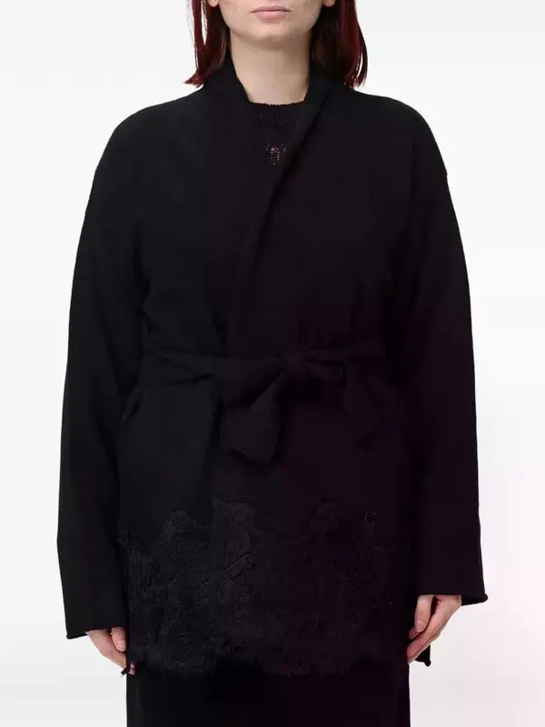 Fabiana Filippi Platinum Lace-trim Belted Cardigan