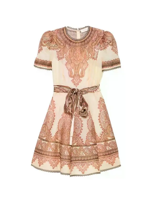 Zimmermann Paisley-print Belted Mini Dress - Neutrals