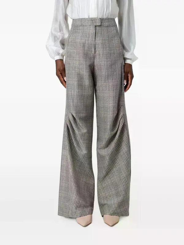 HANITA Check-pattern Wide-leg Trousers - Grey