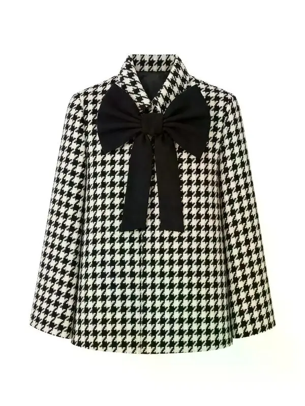 Alice + Olivia Philippa Houndstooth-pattern Bow-detail Cape - White