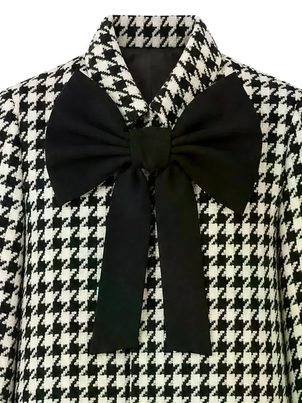 Alice + Olivia Philippa Houndstooth-pattern Bow-detail Cape - White