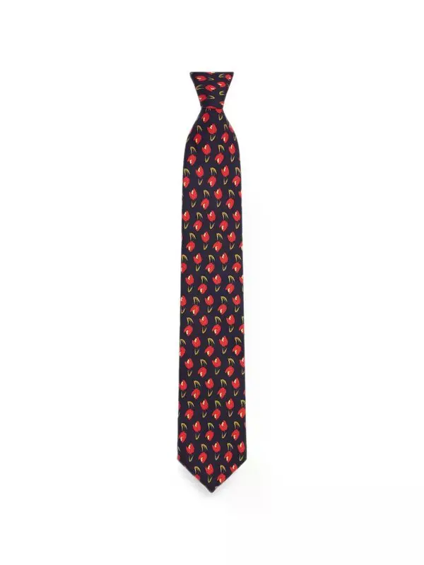 Givenchy Tie In Silk With Tulip Print - Blue