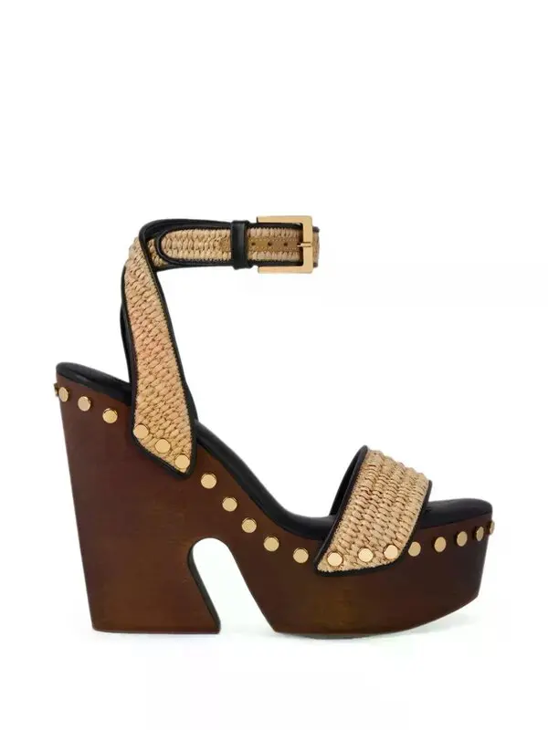 Givenchy Clog Raffia-effect Platform Sandals With Studs Detail - Neutrals