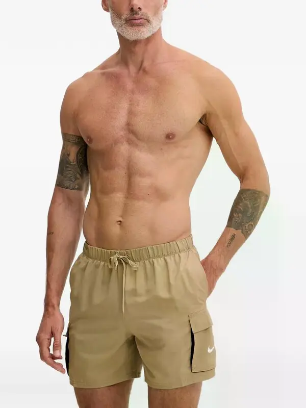 Nike Logo-embroidered Cargo-pocket Swim Shorts - Neutrals