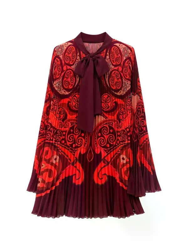 La DoubleJ Pleated Pussy-bow Blouse - Red