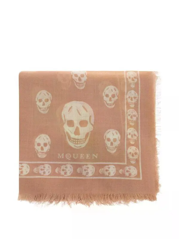 Alexander McQueen Skull-print Raw-edge Scarf - Neutrals
