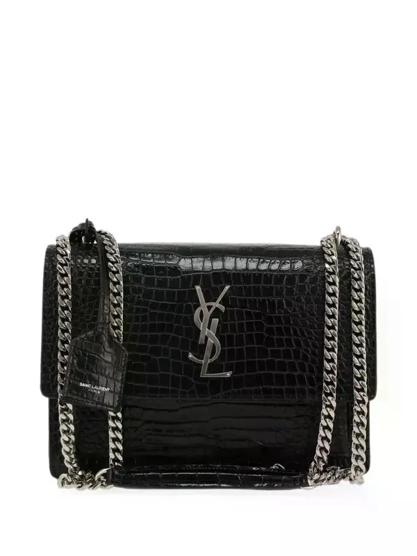 Saint Laurent 2020s Sunset Crocodile-effect Shoulder Bag - Black