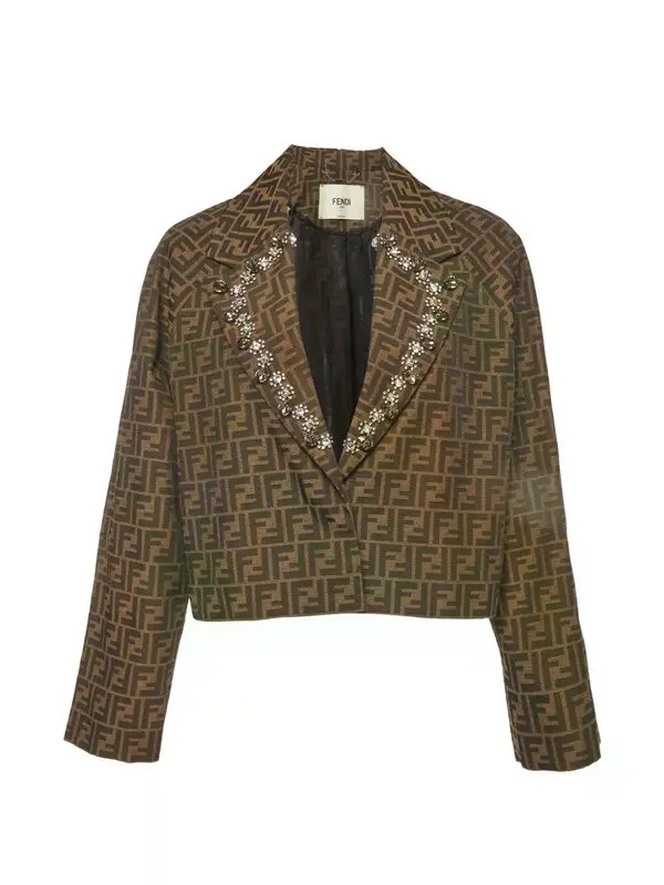 Fendi Zucca Jacquard Crystal-embellished Blazer