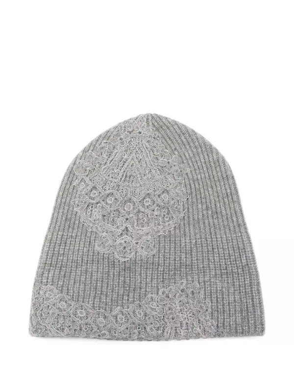 Ermanno Scervino Lace-embellished Ribbed-knit Beanie Hat