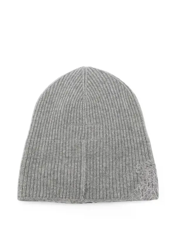 Ermanno Scervino Lace-embellished Ribbed-knit Beanie Hat