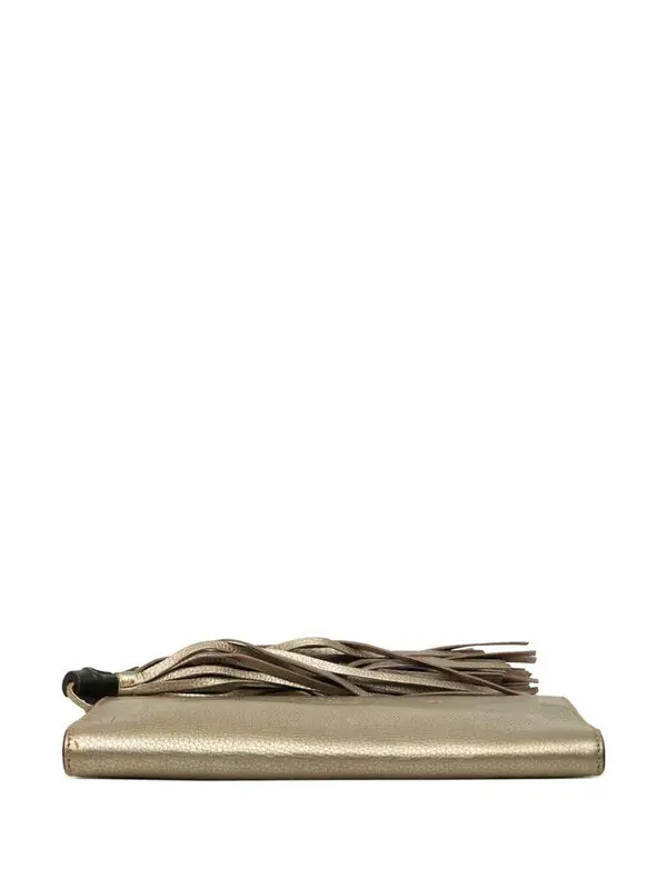 Gucci 2000-2015 Metallic Calfskin Bamboo Tassel Clutch Bag