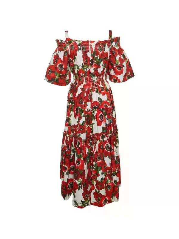 Dolce & Gabbana Floral-print Off-shoulder Midi Dress