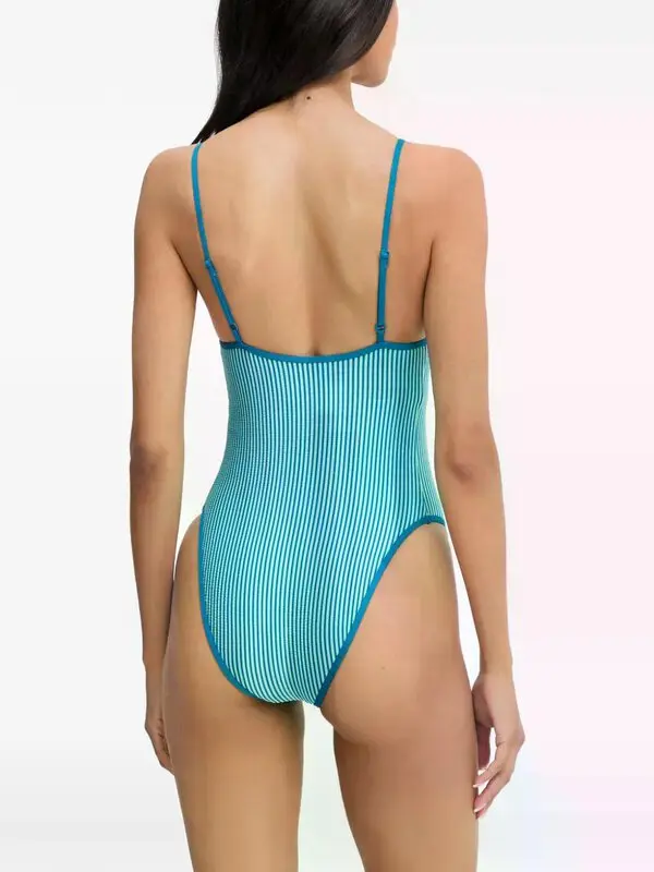 Nike Striped Embroidered Swimsuit - Blue