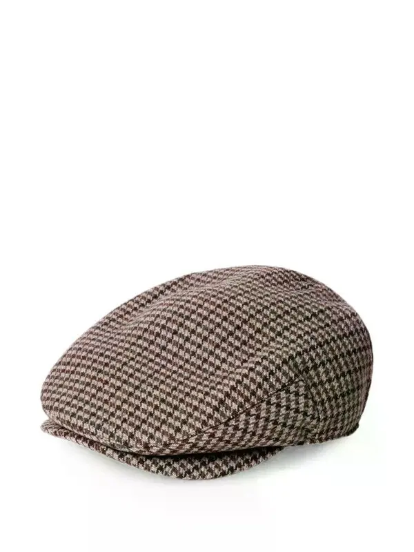 HACKETT  Houndstooth-pattern Flat Cap - Brown