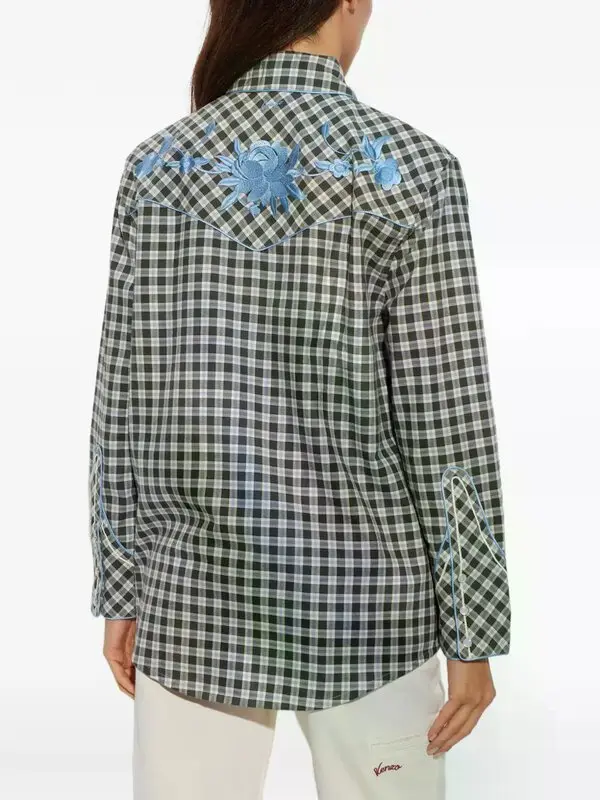 Kenzo Wildflower Floral-embroidered Checked Shirt