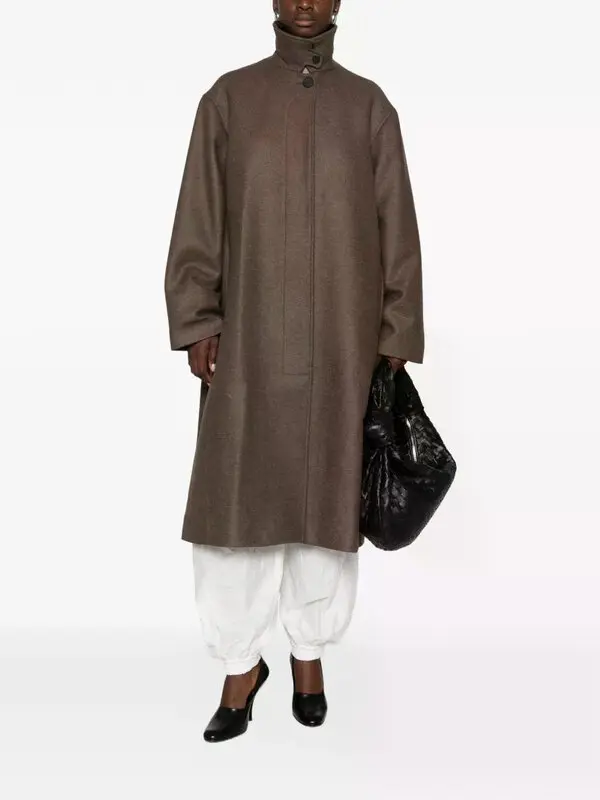 Studio Nicholson Ria High-neck Concealed-fastening Coat - Brown