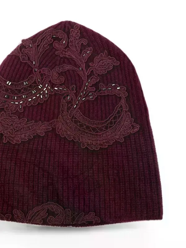 Ermanno Scervino Lace-appliqué Beaded Beanie Hat