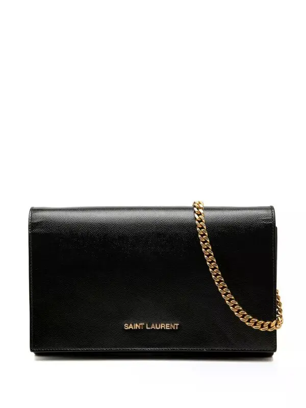 Saint Laurent 2014 Grained Calfskin Classic Letters Wallet On Chain Shoulder Bag - Black