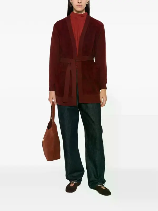 Max Mara Suede-panelled Belted Cardigan - Red