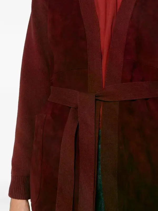 Max Mara Suede-panelled Belted Cardigan - Red