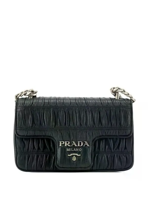 Prada 2015-2026 Nappa Gaufre Chain Flap Crossbody Bag - Black