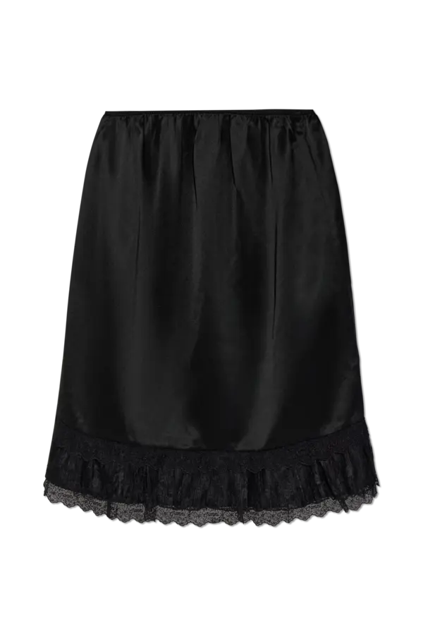 GANNI Satin Skirt With Lace Trim - Black