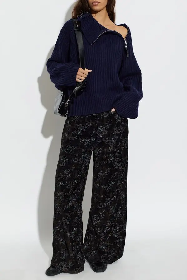 GANNI Velvet Floral-patterned Trousers