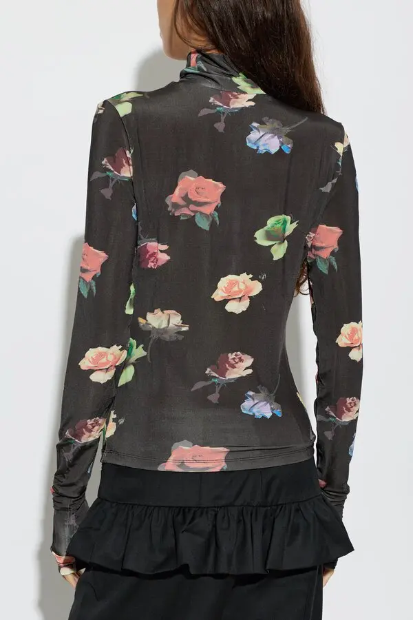 GANNI Floral Motif Top - Black