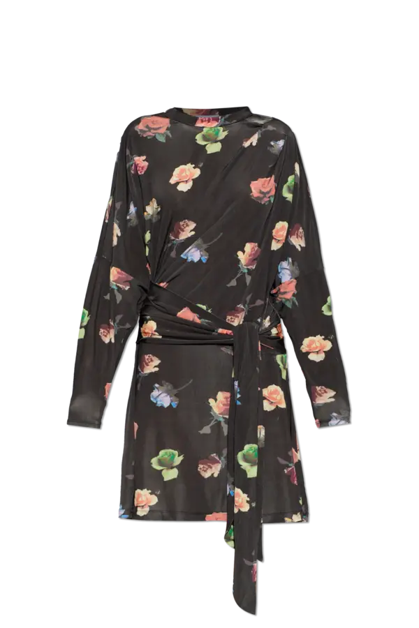 GANNI Floral Motif Mini Dress - Black
