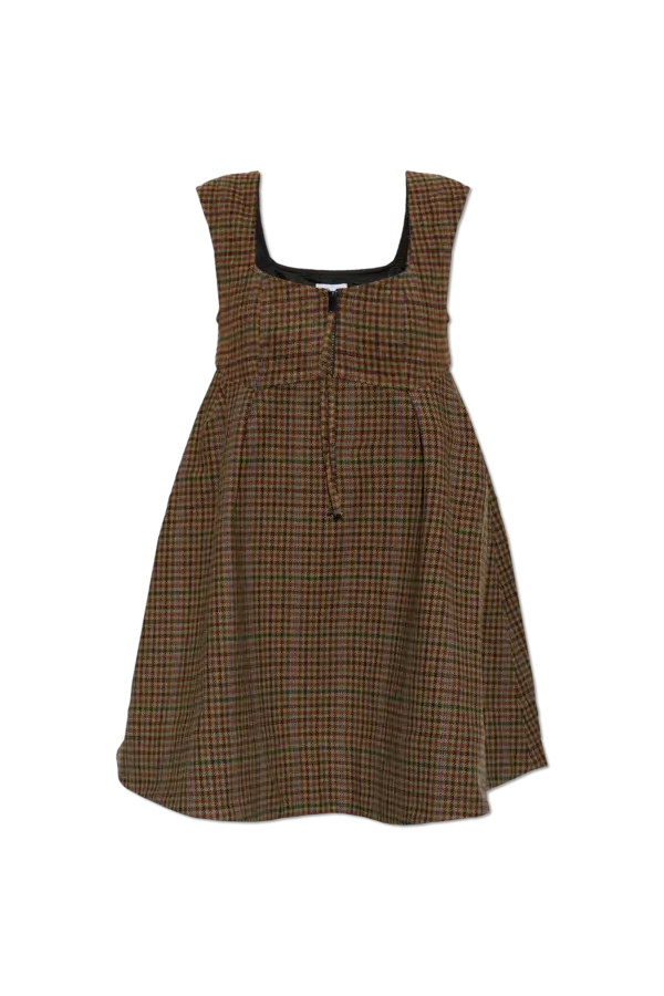 GANNI Plaid Pattern Mini Dress - Brown
