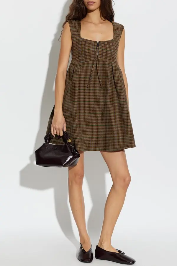 GANNI Plaid Pattern Mini Dress