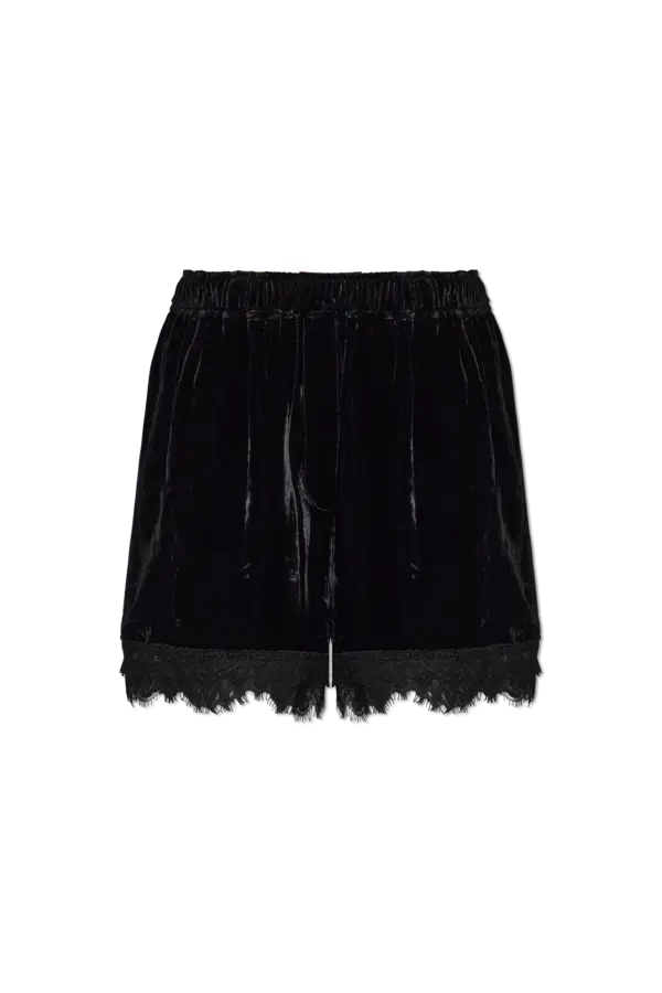 GANNI Velvet Shorts With Lace Trim - Black