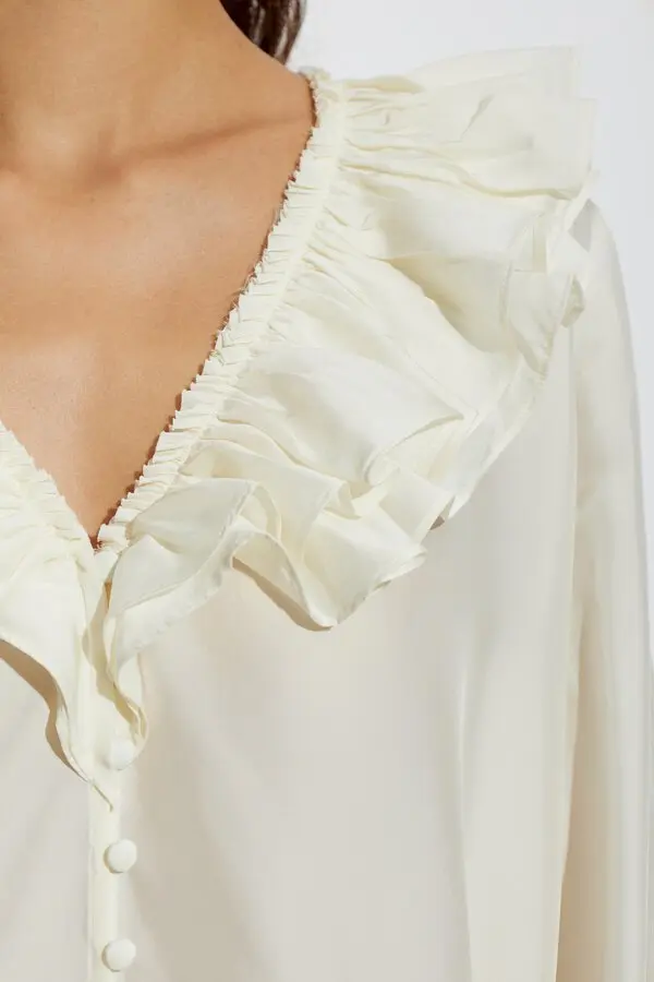 GANNI Satin Top With Ruffles - Cream