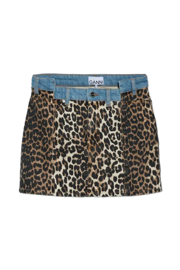 GANNI Denim Skirt With Floral Motif - Brown