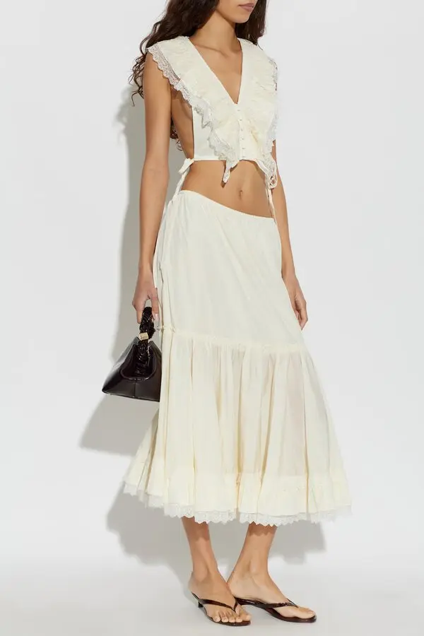 GANNI Lace Ruffle Skirt - Cream