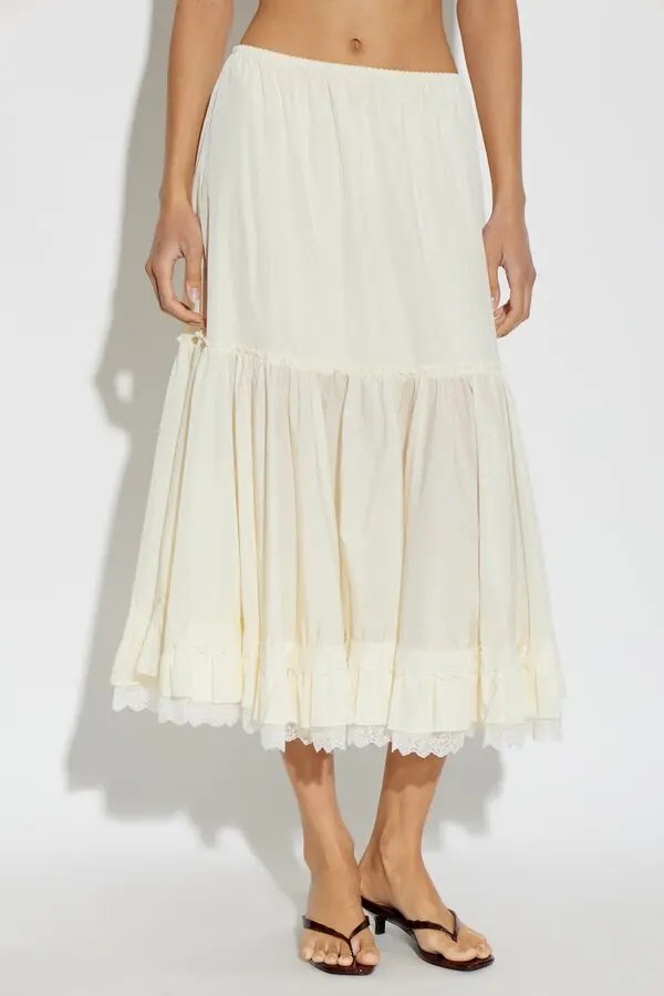 GANNI Lace Ruffle Skirt - Cream