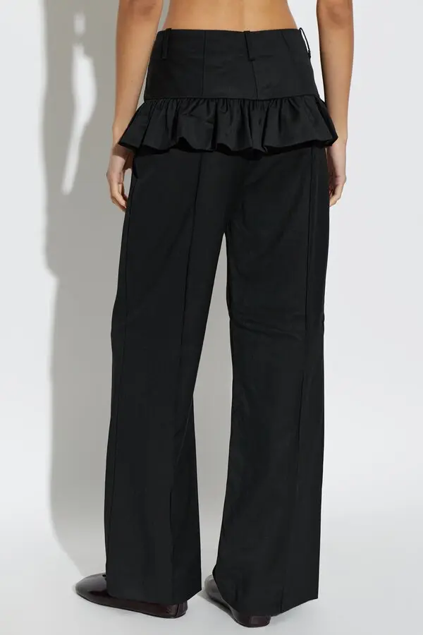 GANNI Ruffled Pants - Black