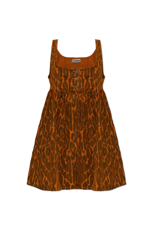 GANNI Animal Print Denim Dress - Orange