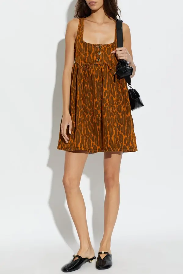GANNI Animal Print Denim Dress