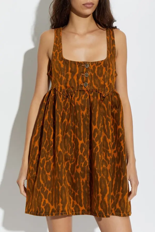 GANNI Animal Print Denim Dress