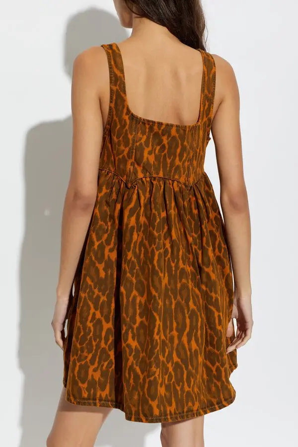 GANNI Animal Print Denim Dress