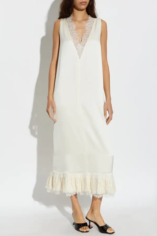 GANNI Satin Dress With Lace Inserts