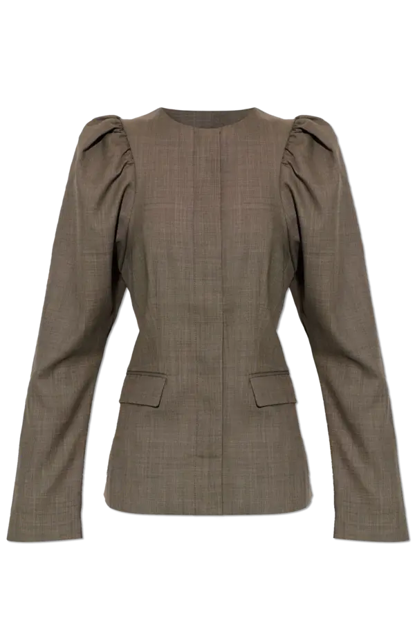 GANNI Blazer With Draped Shoulders - Brown