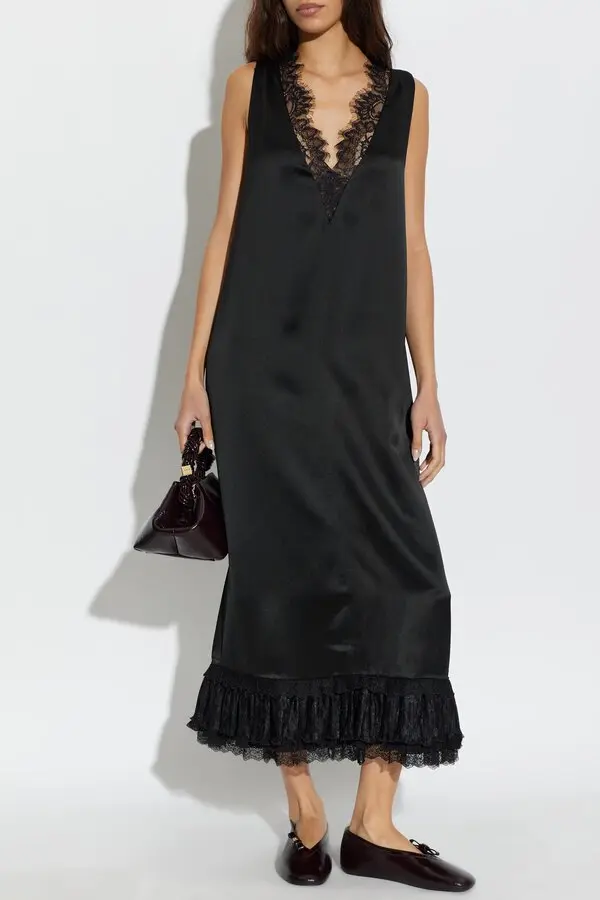 GANNI Satin Dress With Lace Inserts