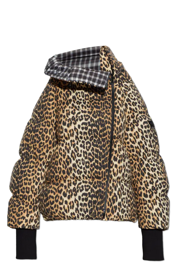 GANNI Animal Print Down Jacket - Brown